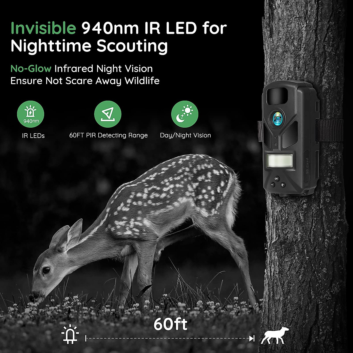 OUTDOOR EXPERT 20MP Mini Trail Camera,1080P Hunting Trail Camera with No Glow 940nm Night Vision Motion Activated IP66 Waterproof,80ft Illumination Range Hunting Game Cam for Wildlife Monitoring