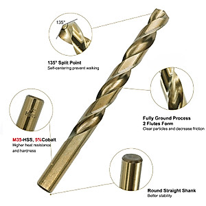 BeHappy Cobalt Drill Bit Set, 29Pcs Metal Drill Bit Set, M35 High Speed Steel Twist Jobber Cobalt Drill Bits for Hardened Metal, Stainless Steel,Cast Iron,Wood,Plastic, Index Storage Case,1/16"-1/2"