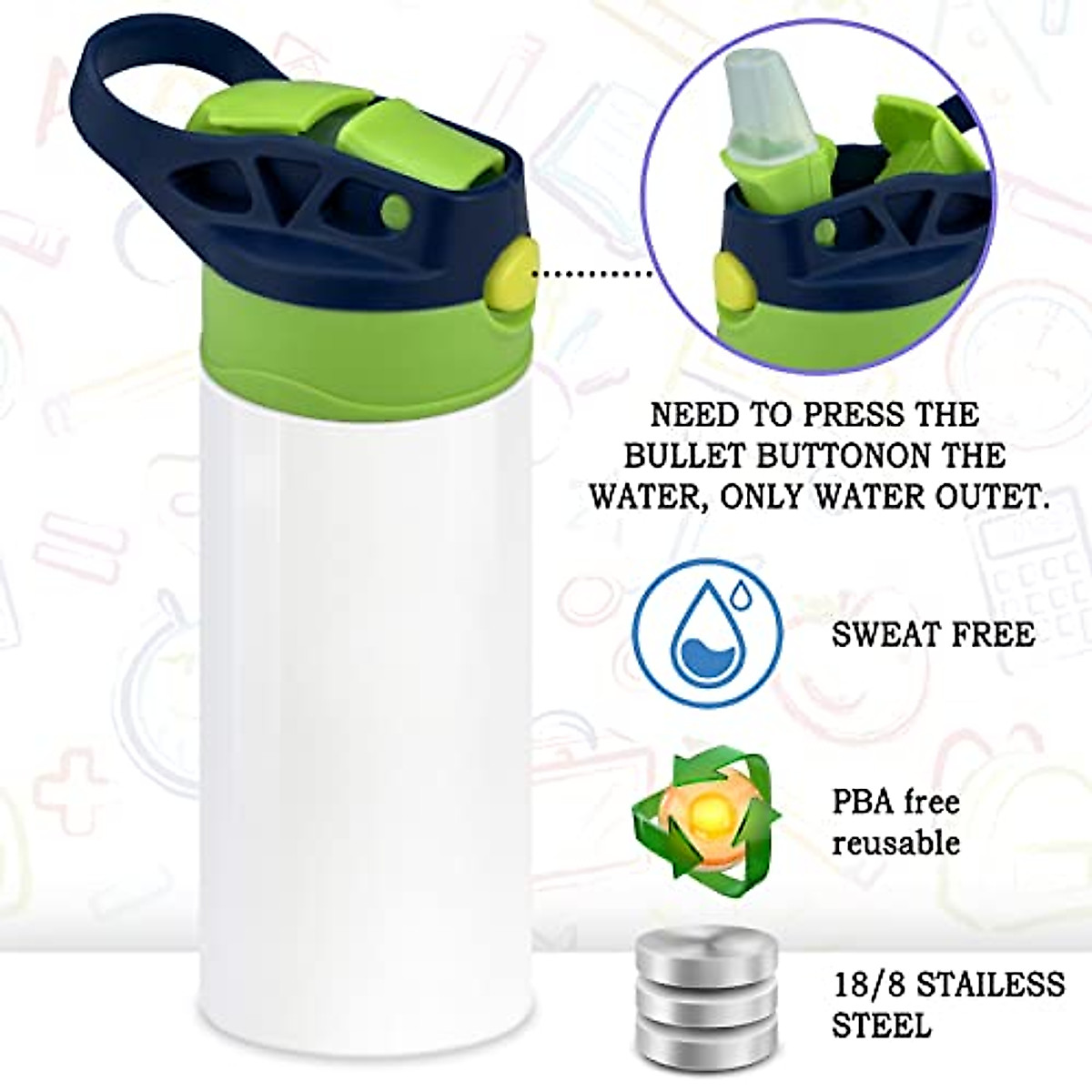 AiHeart 12oz Sublimation Stainless Steel Sippy Cup with Sublimation Shrink Wrap, Double-Wall Vacuum Insulated Children's Water Cup with Handle and Straw, Great DIY Gift for Kids (Blue)