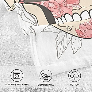 ALAZA Floral Sugar Skull Day of Dead Hand Towels for Bathroom 1OO% Cotton 2 pcs Face Towel 16 x 28 inch, Absorbent Soft & Skin-Friendly