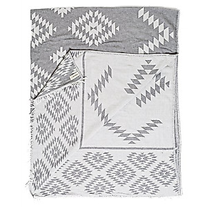 Bersuse 100% Cotton Teotihuacan XL Throw Blanket Turkish Towel - 75x90 Inches, Silver Grey