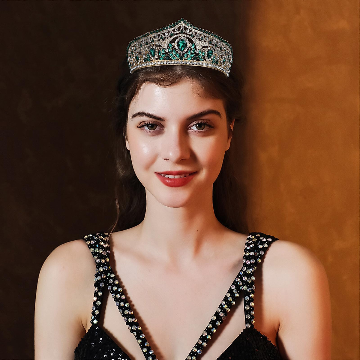 HEWEICSY Green Tiaras and Crowns for Women,Wedding Tiara for Bride,Rhinestone Queen Crown,Crystal Costume Hair Accessories for Birthday Prom