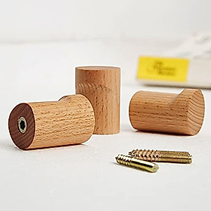 AULEST Wood Wall Hooks 5 PCS, Wooden Pegs Hooks Natural Handmade Home Decor Coat Hanger Wall Mounted for Hanging Robe Bag Purse Towel (Beech Wood)