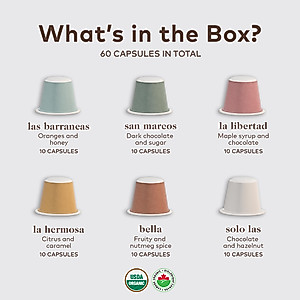 GRANA Nespresso Capsules, USDA Organic Coffee Caps Compatible with Nespresso Original Line Machines, 100% Arabica Single Source Clean Coffee, Compostable & Biodegradable Pods, 60 count, Variety Pack