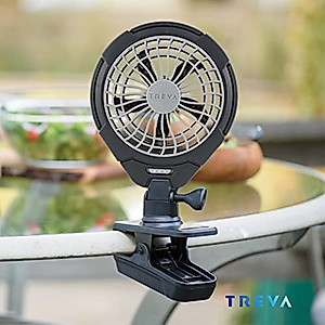Treva 5 Inch Two Speed Battery & USB Powered Clip On Fan - Slim and Portable Cooling Travel Fan with USB - Gray