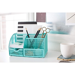 BLU MONACO Aqua Desk Organizer - Girly Cute Aqua Turquoise Desk Accessories - Storage for School Locker Bedroom or Home - Stationary Holder