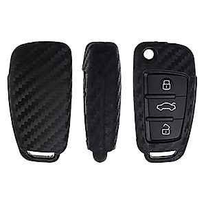 M.JVisun Soft Silicone Rubber Carbon Fiber Texture Case for Audi Flip Car Remote Key Fob Cover for Audi A1 A3 A4 A6 A8 Quattro Q2 Q3 Q7 R8 RS3 RS6 S3 S6 TT TTS Remote Key - Black - Weave Keychain