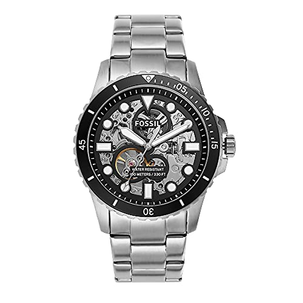 Fossil Men's FB-01 Automatic Stainless Steel Three-Hand Watch, Color: Silver/Black (Model: ME3190)