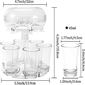 ALEVMOOM 6 Shot Glass Dispenser and Holder,Shots Dispenser for Filling Liquids,Multiple 6 Shot Dispenser,Bar Shot Dispenser,Cocktail Dispenser,Carrier Liquor Dispenser Drink Tool with Brush