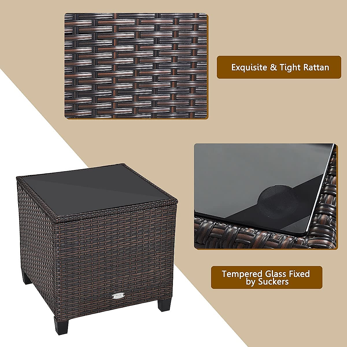 KOTEK 3 Piece Patio Furniture Set, Outdoor Conversation Set with Washable Cushions & Tempered Glass Tabletop, PE Rattan Wicker Bistro Set for Porch, Garden, Balcony (Navy Blue)