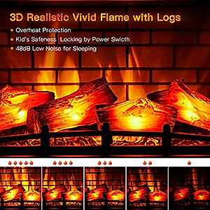 Electric Fireplace Infrared Heater 3D Freestanding Fireplace Stove Heater with Remote Control, Timer, Adjustable Flame Effect, Upgraded Safety Protection 24"
