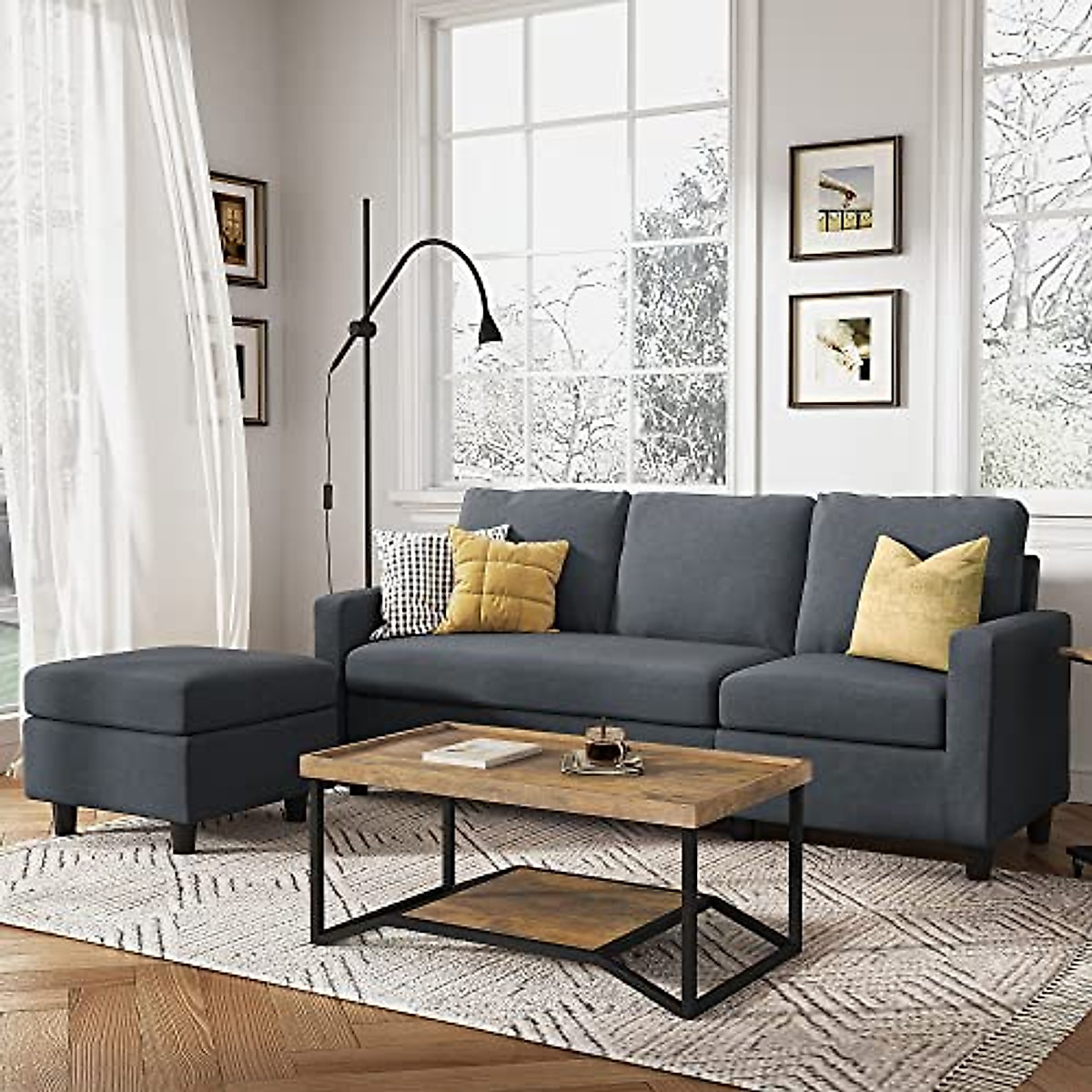 HONBAY Convertible Sectional Sofa, L Shaped Couch with Reversible Chaise, Sectional Sofa Couch for Small Space, Dark Grey