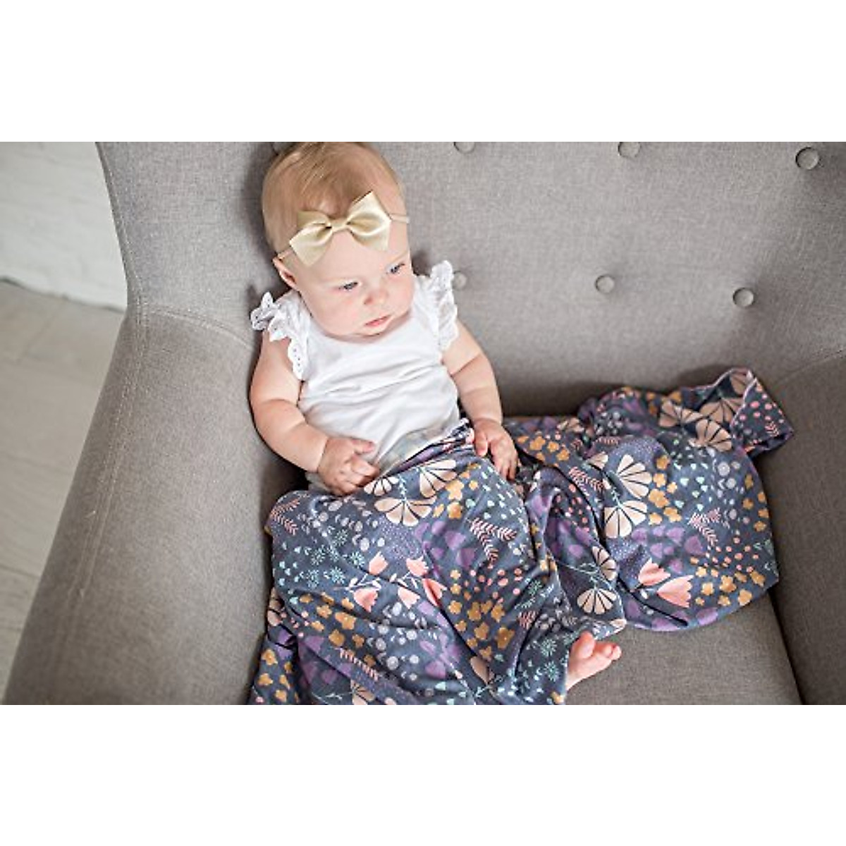 Large Premium Knit Baby Swaddle Receiving Blanket "Meadow" by Copper Pearl