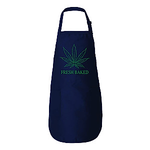 Wild Bobby Fresh Baked THC Funny Weed Marijuana Kitchen BBQ Grilling Cooking Graphic Apron with Pockets, Navy, One Size