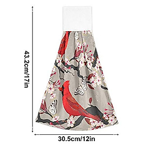 Cardinal and Blooming Cherry Kitchen Hand Towel Home Decorative Hanging Tie Towels 2PCS Super Soft Absorbent WashCloth Tie Towels for Home Bathroom Farmhouse Housewarming Tabletop, 12x17Inches