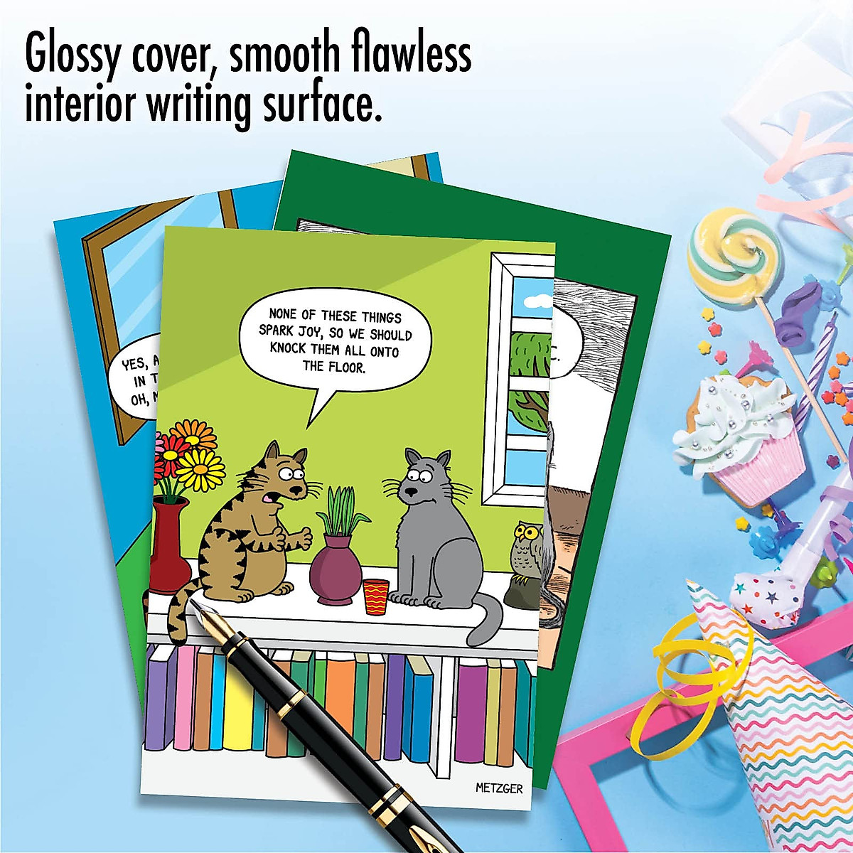 NobleWorks Assorted 3 Pack of Cats Humor Birthday Cartoons Greeting Cards with Envelopes (3 Designs, 1 Each) Cat Laughs VC2805BDG-C1x3