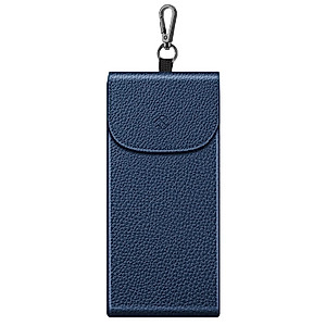 Fintie Double Glasses Case with Carabiner Hook, Portable Vegan Leather Eyeglass Case Anti-scratch Sunglasses Pouch, Navy