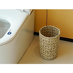 Coeusy Wicker Trash Can,Bathroom Trash Can,Wicker Waste Basket for Bathroom,Decorative Boho Trash Can,Small Waste Basket for Bedroom,Office,Cream White 2 Gallon