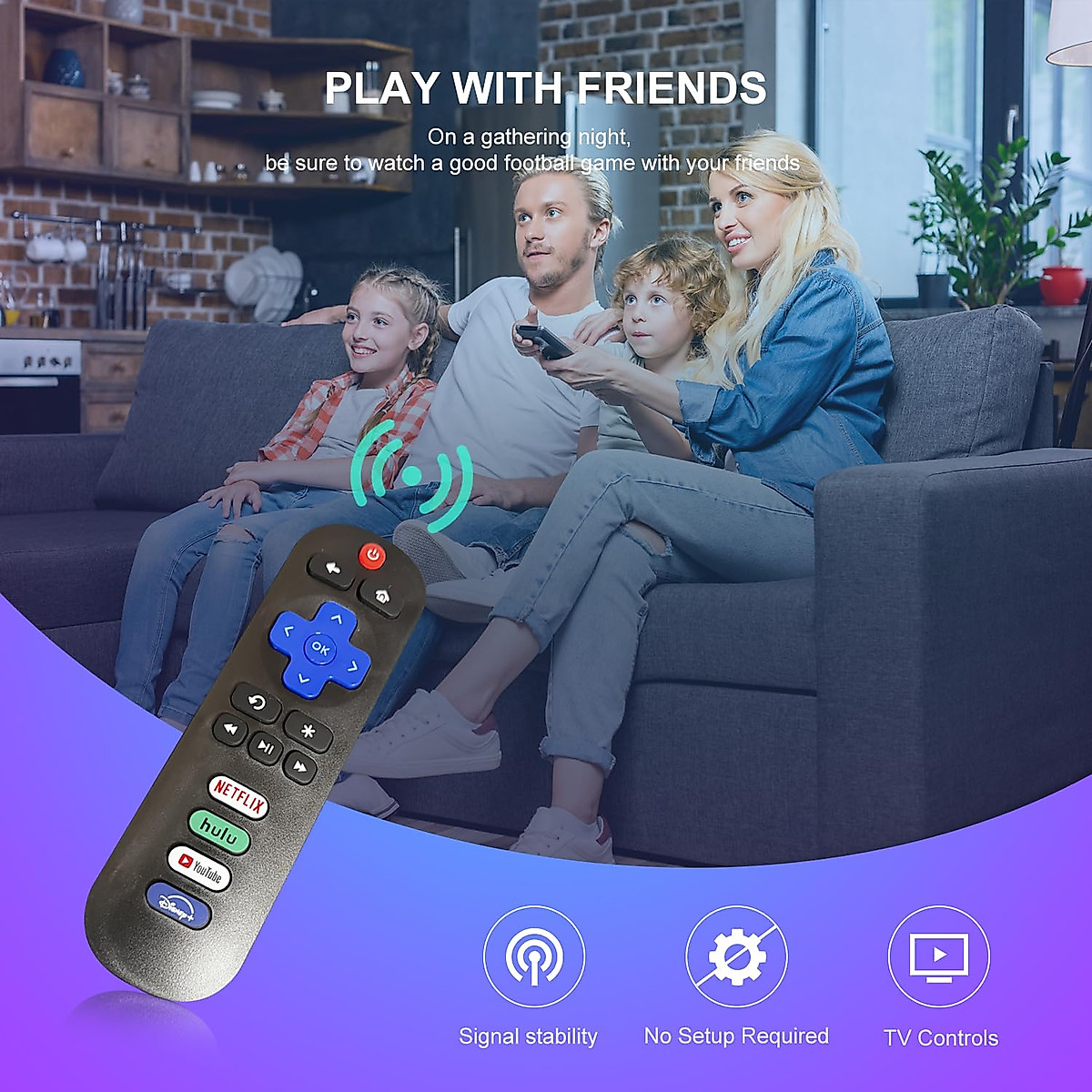 [2 Pack] Replaced Remote Control Only Compatible with TCL/Hisense/Onn/Sharp (Not for Roku Stick and Box)