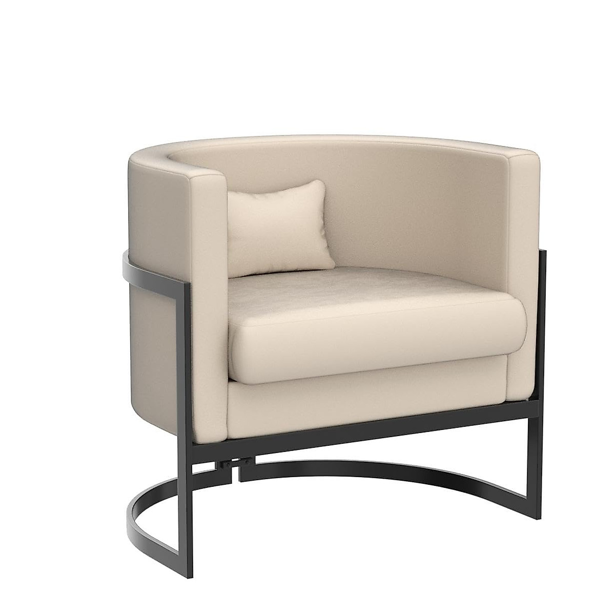 Apeaka Faux Leather Accent Chair Modern Barrel Chair Upholstered Armchair for Living Room Bedroom Single Sofa Chair Club Chairs Beige