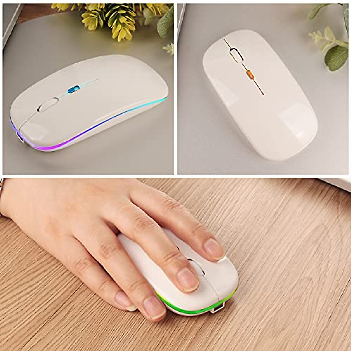 Rechargeable Dual-Mode Wireless Bluetooth Mouse Bt+2.4g Wireless Luminous Silent Mouse Lady Mouse Ultra-Thin Fashion Cute Non-Slip Design Pc Gaming Mouse, Suitable for Laptop Design and Office