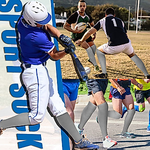 Jenaai 4 Pairs Baseball Socks Football Socks Over the Knee High Socks Extra Long Soccer Socks (Gray)