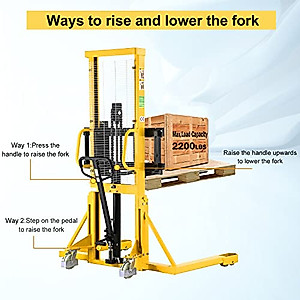 Xilin Manual Pallet Stacker 2200lbs Capacity 63" Lift Height with Straddle Legs Adjustable Forks