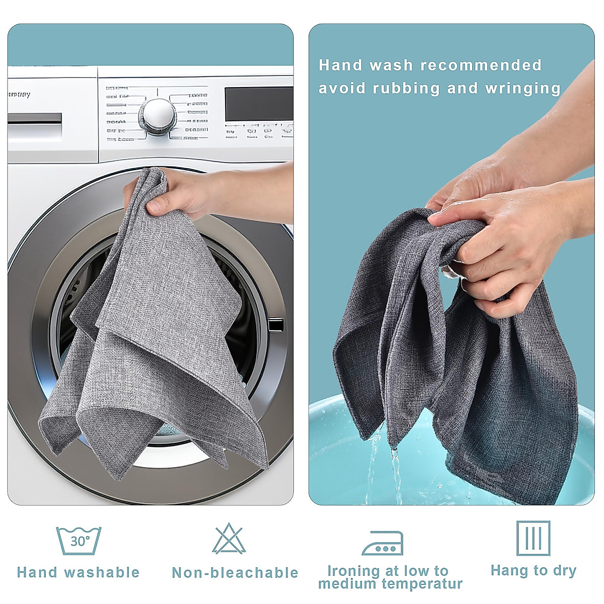 SLKQG Cloth Placemats Set of 6 - Double Thickened Easy to Clean Linen Style Fabric Placemats - Machine Washable Placemats- Heat Resistant Non-Slip Table Mats - 18x12 Inch (Smoke Gray, 6)