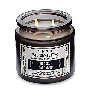 Colonial Candle Tobacco & Cardamom Scented Jar Candle, M. Baker Collection, 2 Wick, Grey, 14 oz - Up to 60 Hours Burn