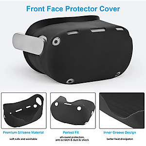 Silicone Controller Grip for Quest 2 Accessories, with VR Headset Lens Cleaning Pen, Thumb Button Cap，Protective Lens Cover, Silicone Face Cover Sweat Guard Anti-Leakage Pad (Black)