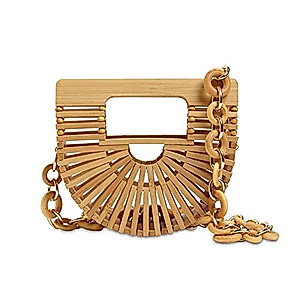 SAXTZDS Fashion Mini Handbag Woven Pouch Retro Straw Bag Holiday Shoulder Bag Bamboo Basket Waist Bag for Women, 15cm13cm5cm