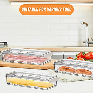 Qivine Bacon Container for Refrigerator, Plastic Bacon Storage Container for Fridge with Tong, Clear Bacon Keeper for Refrigerator Airtight with Lid, Lunchmeat Cheese Container for Refrigerator