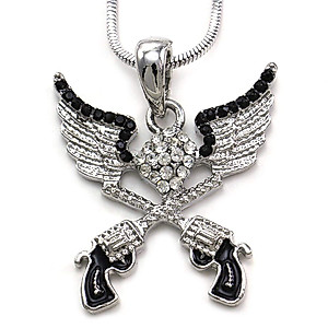 Soulbreezecollection Angel Wings Revolver Pistol Hand Gun Pendant Necklace Charm