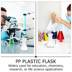 Baluue Erlenmeyer Flask 50ml Laboratory Conical Flask Plastic Erlenmeyer Flask Narrow Neck Clear Conical Flask with Scale for Laboratory School Educational Learning