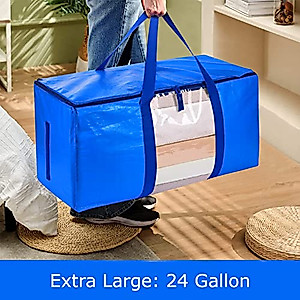 100L Large Storage Bags, Heavy-Duty Moving Bags, 4 Pack Closet Organizers, Clothes Foldable Storage Bins, Moving boxes, Storage Containers for Clothing, Blanket, Comforters, Toys, Bedding (Blue-6pack)
