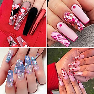 12 Grids 3D Heart Nail Glitter Sequins Holographic Laser Heart Nail Art Decals Love Nail Stickers Valentines Day Nail Glitter Flakes Red Silver Rose Gold Heart Glitter Design Nail Art Decoration