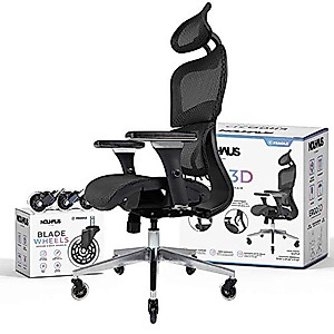 Nouhaus Ergo3D Ergonomic Office Chair - Rolling Desk Chair with 4D Adjustable Armrest, 3D Lumbar Support and Blade Wheels - Mesh Computer Chair, Office Chairs, Executive Swivel Chair (Black)