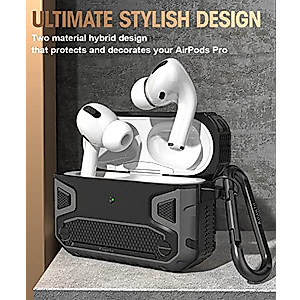 Koaichi Compatible with AirPods Pro(2nd Generation/1st Generation), Full-Body Rugged Hard Shell Protective Case Cover with Keychain Designed for AirPods Pro (2022/2019), Black