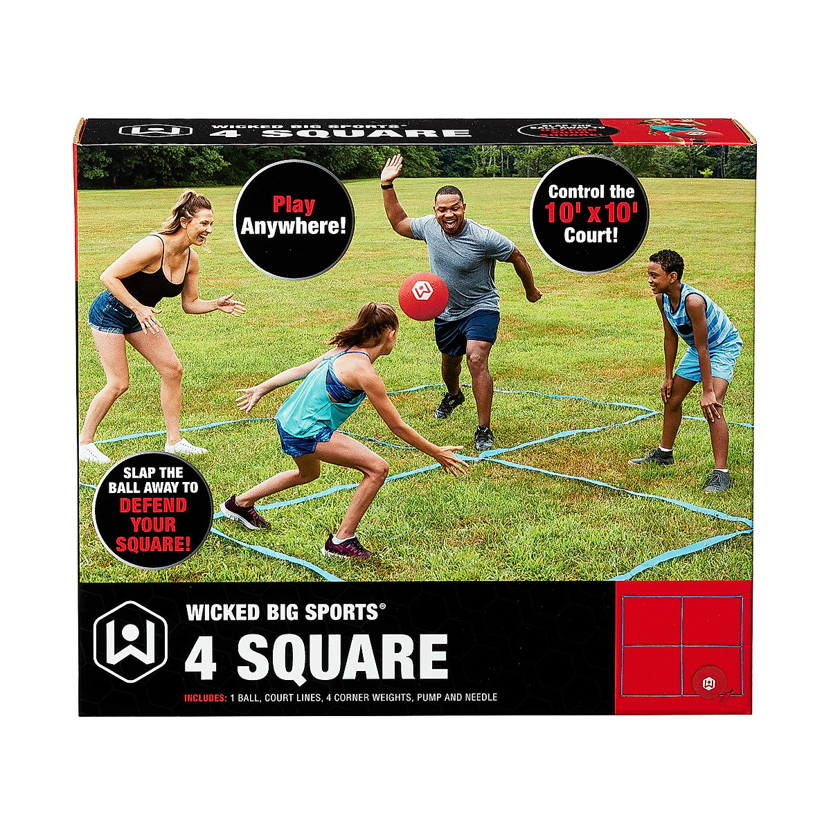 Wicked Big Sports 4 Square Game with Court Lines for Outdoor Play in The Backyard, Beach, Park, Fun for All, red (1925)