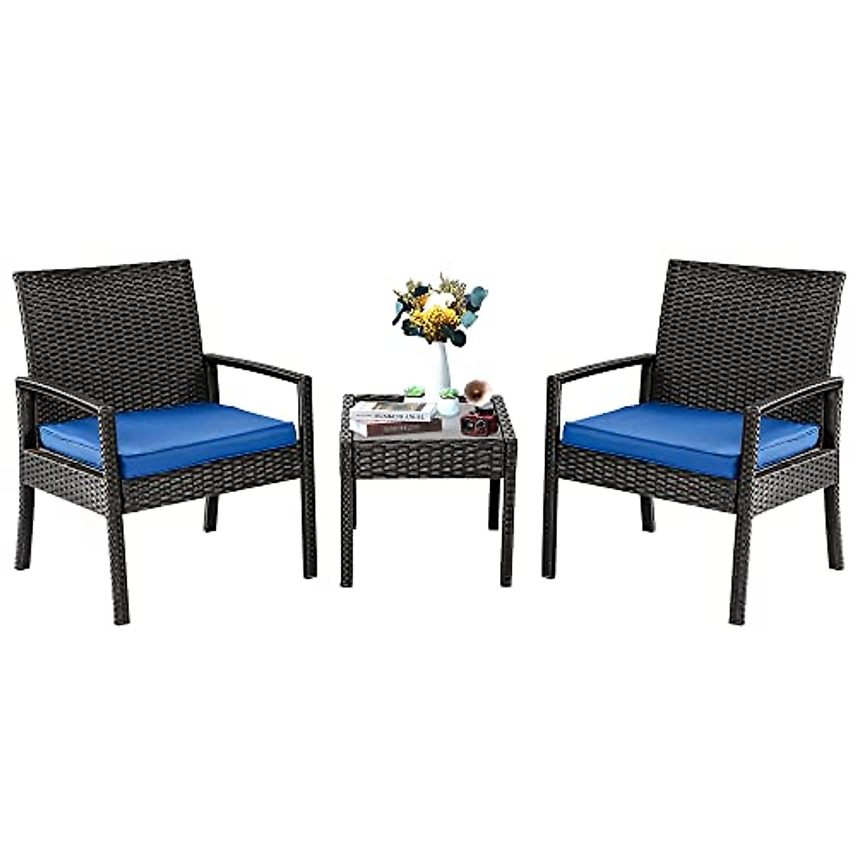KAWIVAST 3 Pieces Patio Furniture Set, Front Porch Furniture, Rattan Wicker Furniture, Balcony Furniture Set, Small Patio Furniture,Outdoor Patio Furniture, Bistro Sets