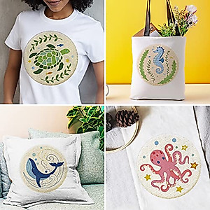 INFUNLY 4 Sets Embroidery Kit for Beginners with Sea Animals Pattern DIY Embroidery Kit for Adults Ocean Embroidery Art Kit Cross Stitch Kit for Adults with Plastic Embroidery Hoops Threads Needles
