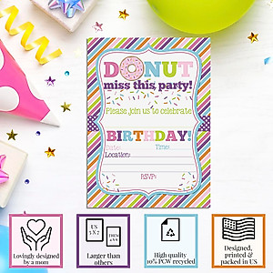 Colorful Donut with Sprinkles Birthday Party Invitations, 20 5x7 Fill In Cards with Twenty White Envelopes by AmandaCreation