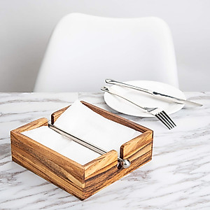 Ironwood Gourmet Acacia Wood Napkin Holder with Weighted Stainless Steel Center Bar, 6.25-Inches, Brown