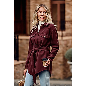 PRETTYGARDEN Women's Fall Fashion Winter Trench Coats Lapel Button Down Peacoat Belted Outerwear Casual Jackets (Wine Red,X-Large)