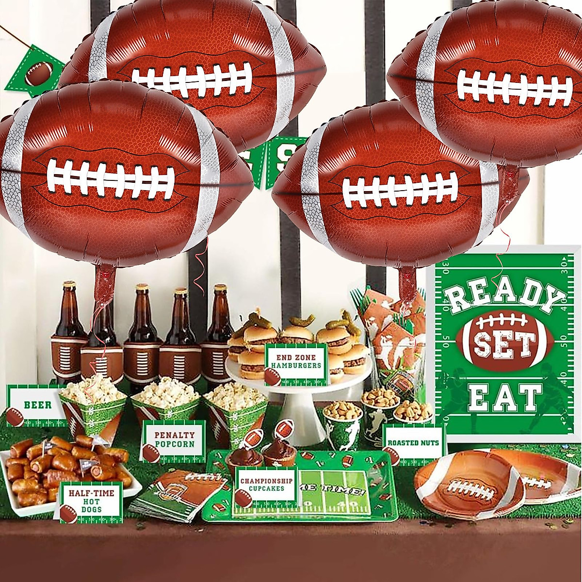 Eaezerav 8 Pcs Football Balloons Football Themed Birthday Party Supplies for Super Bowl Decor, Football Party Balloons Foil Balloon Sport Themed Birthday Party Decor for Boys