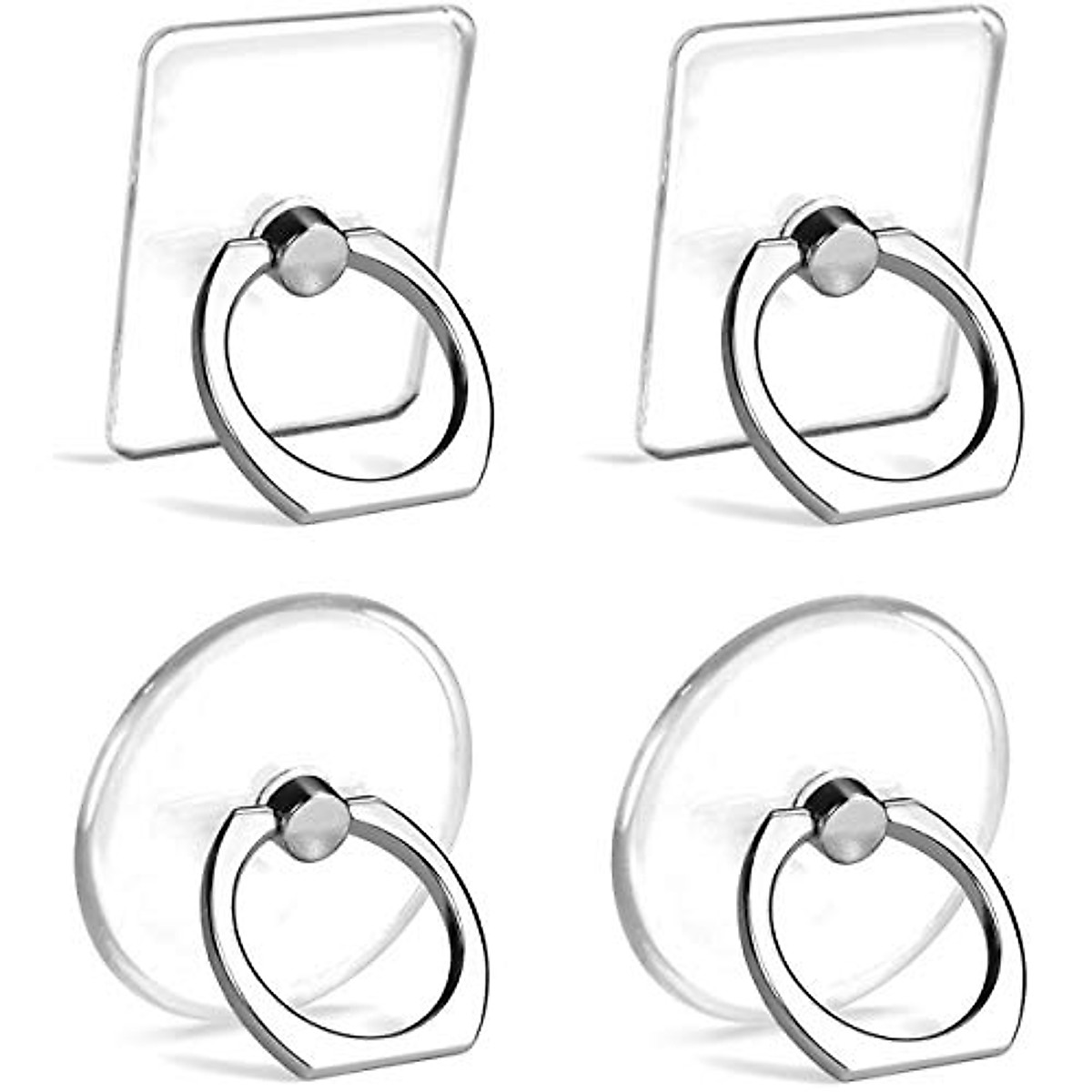 Cell Phone Ring Holder Stand Transparent 4 Pack Finger Grip Loop Mount 360 Degree Rotation Universal Smartphone Kickstand Compatible with iPhone X 8 7 7Plus Samsung Galaxy S7 S8 LG Google