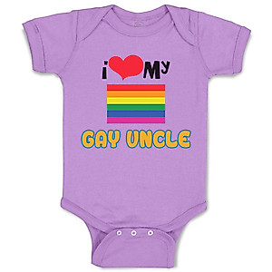 Custom Personalized Baby Bodysuit I Love My Gay Uncle with Flag A Funny Cotton Boy & Girl Striped Baby Clothes Stripes Gray White Design Only 6 Months