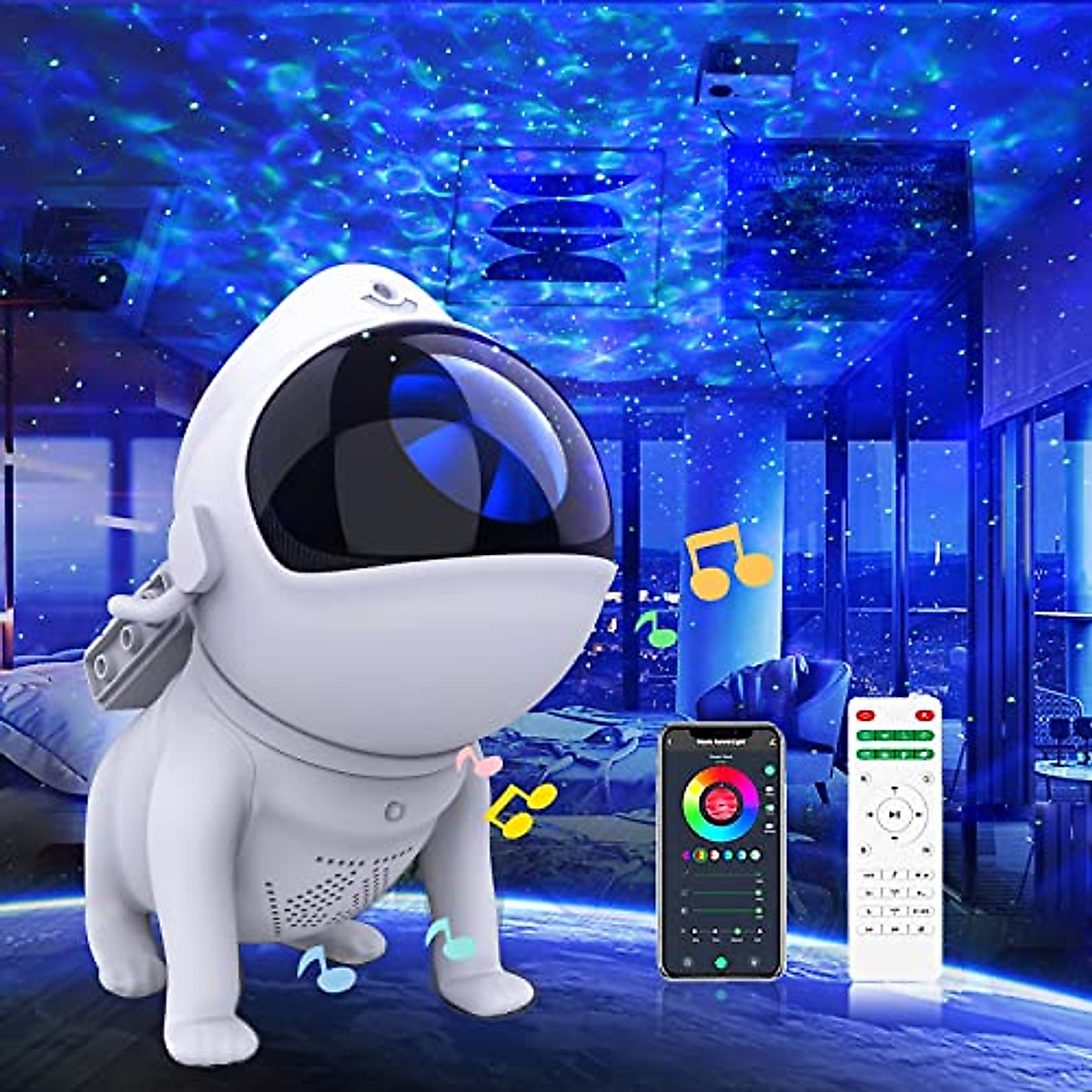 Star Projector,Galaxy Projector for Bedroom,Space Dog Projector with Bluetooth Speaker & White Noise and Remote Control,Smart Night Light Projector for Kids Adults Game Room Home Theater Ceiling Decor