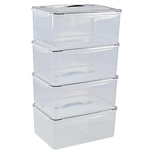 Eagrye 15 L Rectangular Plastic Clear Airtight Food Storage Containers with Latch Lid, 4 Pack Rectangle Food Storage Container with Portable Handle