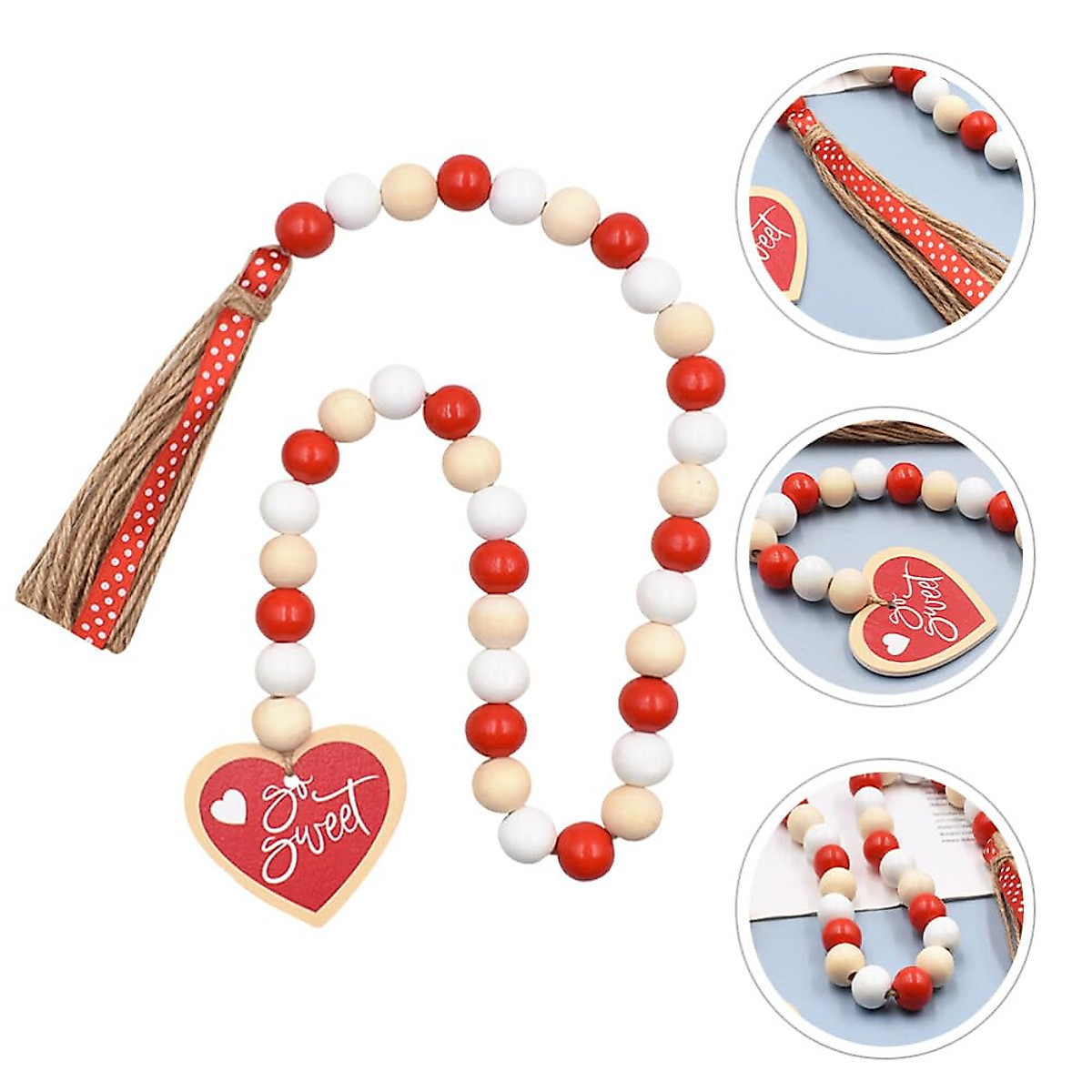 Sweet Valentine's Day Rope Tassel Beads Printed Dot Tassel Wood Beads DIY Decorative Pendant Wood Beads Garlands Bead Garland Home Decor Wall Valentine Day Decor Wood Decor